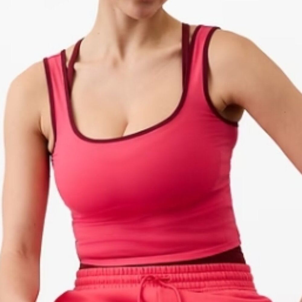 Athleta Signature Rib Square Neck Crop Tank Punch/Red… - Gem